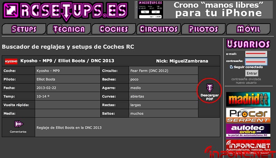 Cambios en RCSetups.es, ahora es más fácil descargar una hoja de setup ...